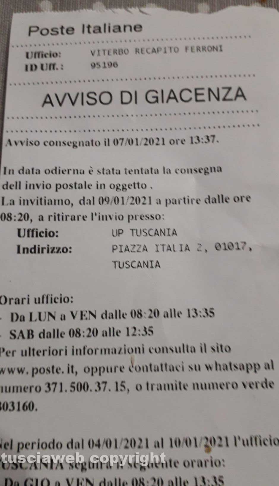 "Avviso di giacenza nella cassetta della posta, ma io ero a casa ...