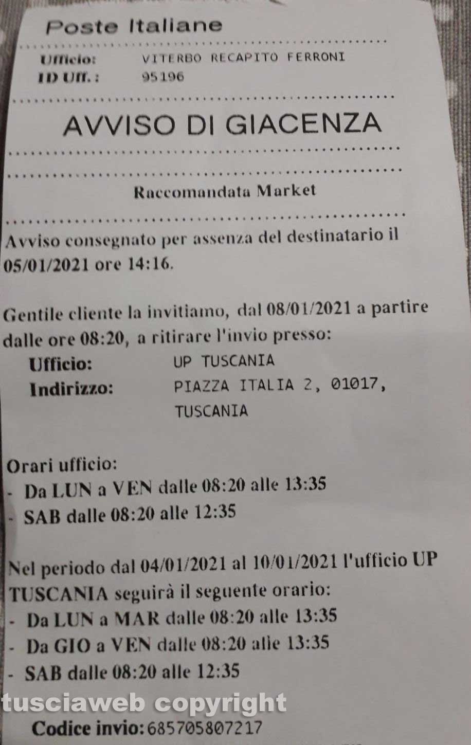 "Avviso di giacenza nella cassetta della posta, ma io ero a casa ...